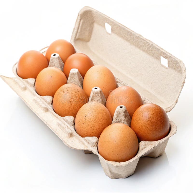A Dozen Brown Eggs in a Carton Isolated on White Background Stock ...