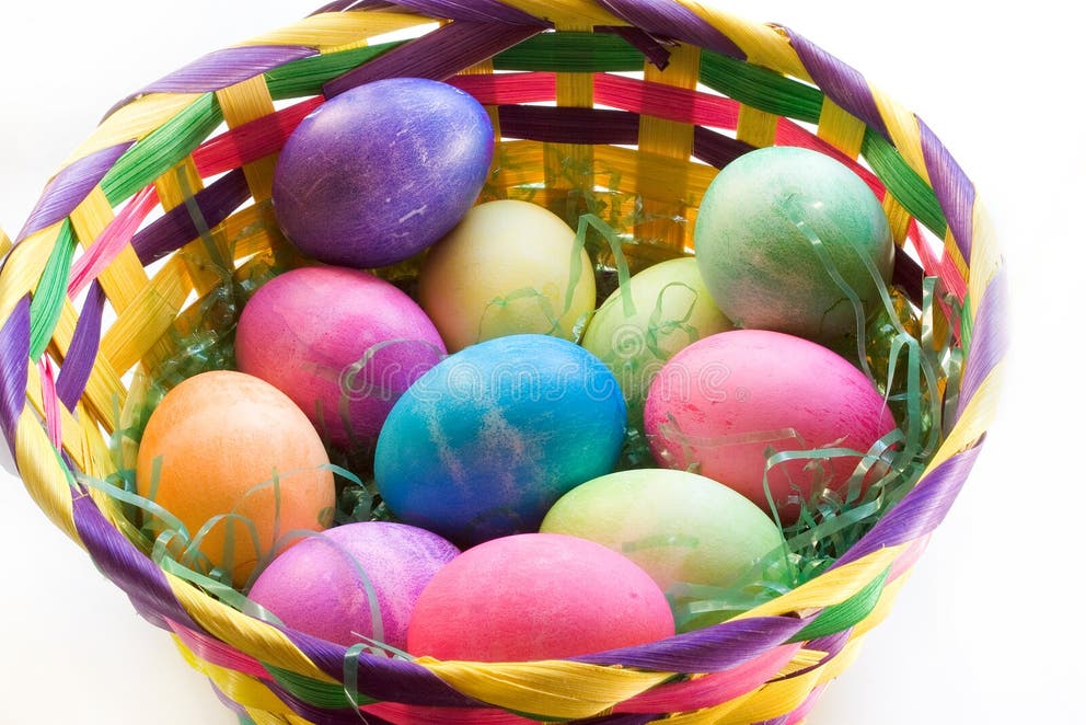 A Dozen Easter Eggs in an Easter Basket Stock Photo - Image of hard, hide: 603826