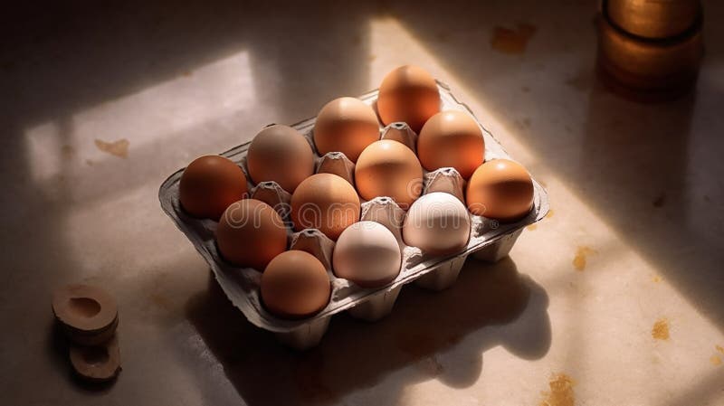 A Dozen Eggs Rest in a Cardboard with Top View Stock Illustration ...