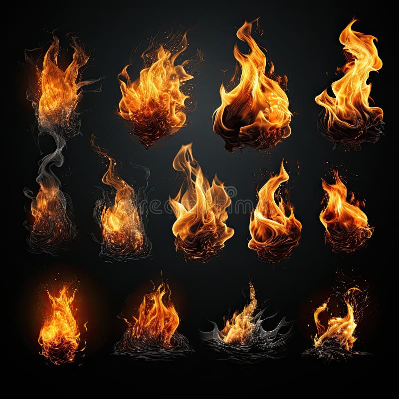 A Dozen Fire Flames in a Collection, Perfect for Torches, Fireballs ...