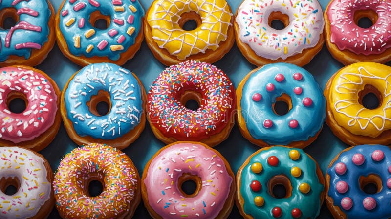 A Dozen Glazed Donuts with Various Toppings Stock Illustration ...