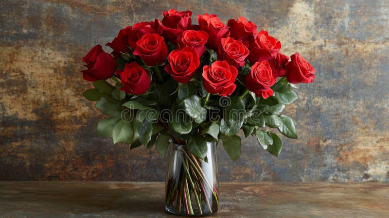 A Dozen Red Roses in a Clear Glass Vase Stock Illustration ...
