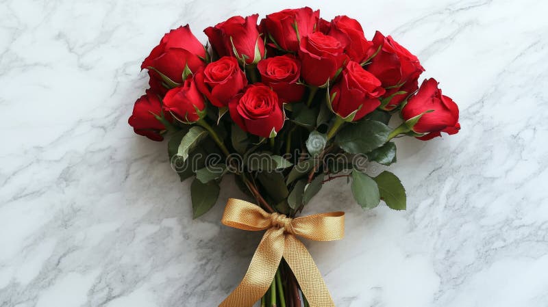 A Dozen Red Roses Tied with a Gold Ribbon Stock Illustration ...