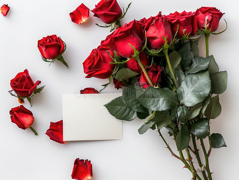 A Dozen Roses with a Blank Card Stock Illustration - Illustration of ...