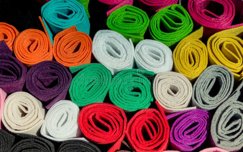 Dozens of Colorful Fabric Rolls in Display Stock Image - Image of ...