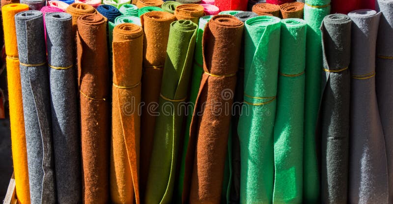 Dozens of Colorful Fabric Rolls in Display Stock Photo - Image of ...