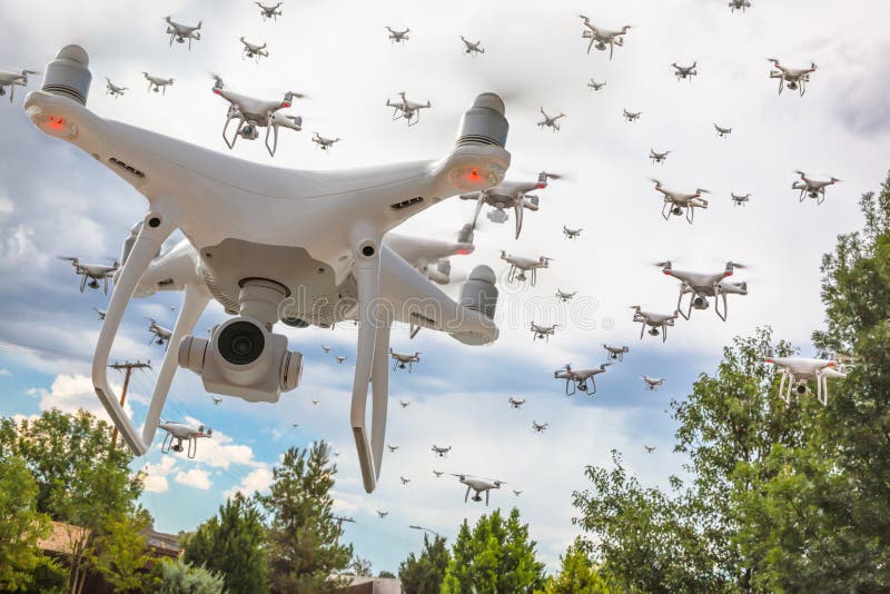 Dozens of Drones Swarm in the Cloudy Sky Stock Image - Image of ... Dozens of Drones Swarm in the Cloudy Sky Stock Image - Image of ...