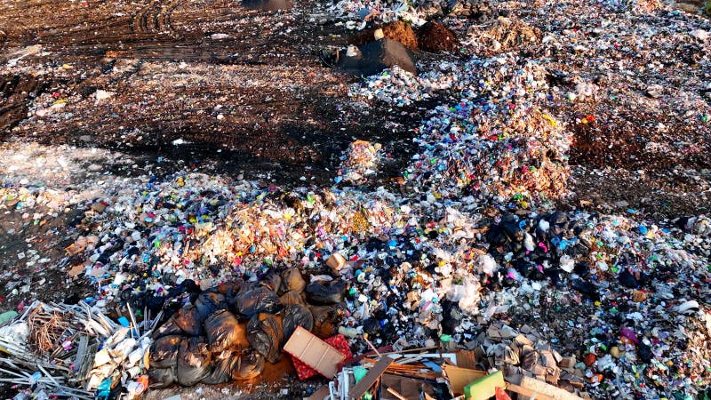 Dozer on Landfill. Garbage Dump with Waste Plastic, Rubbish and ...