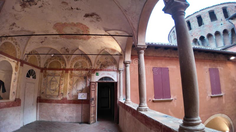 Dozza Castle Courtyard Showing Arches, Columns and Medieval Tower Stock ...