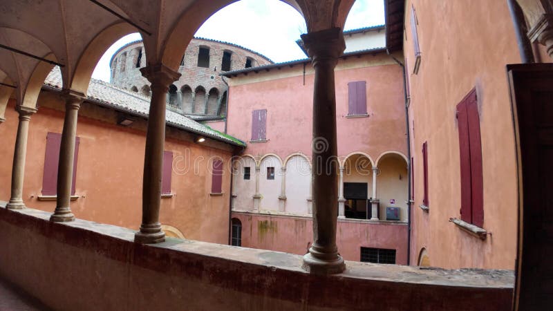 Dozza Castle Showing Its Internal Courtyard with Arches and Columns ...