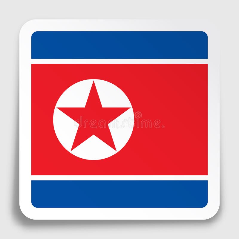 DPRK, North Korea Flag Icon on Paper Square Sticker with Shadow. Button ...