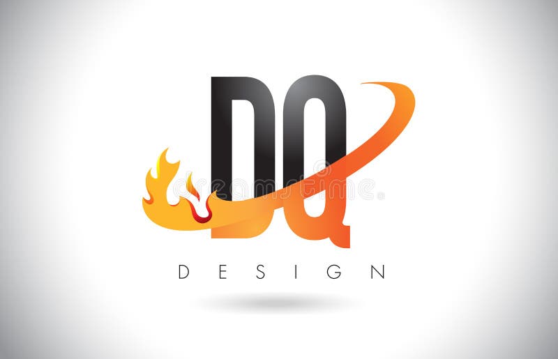 DQ D Q Letter Logo with Fire Flames Design and Orange Swoosh. Stock ...