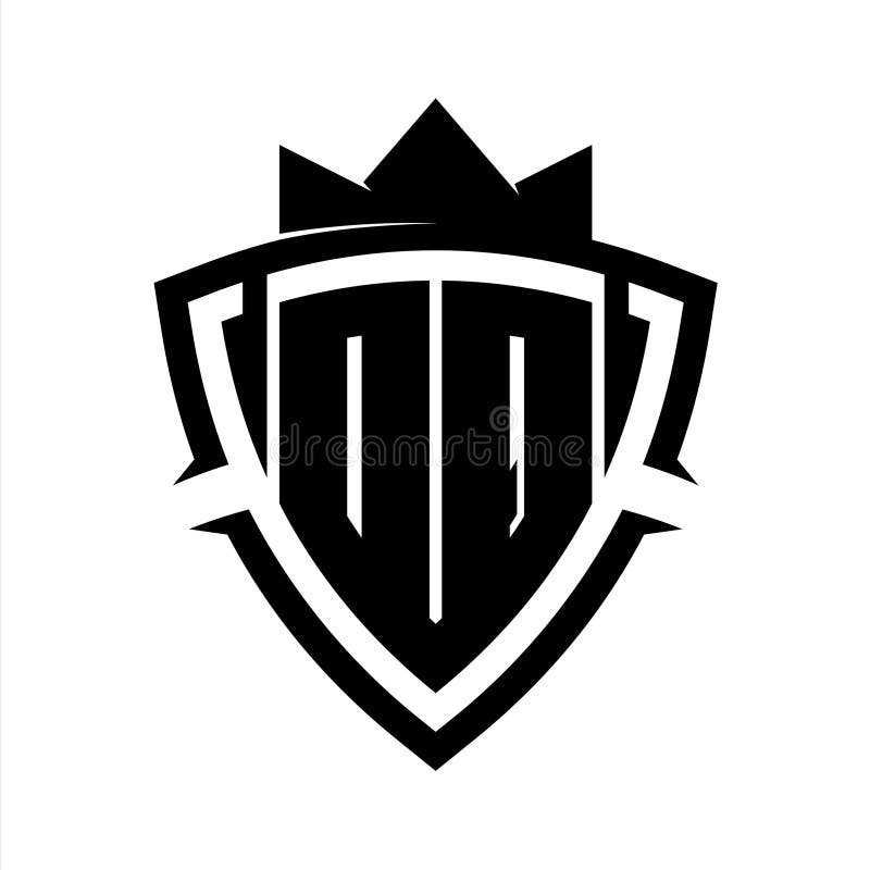 DQ Letter Bold Monogram Triangle Curve Shield Shape with Crown Black ...