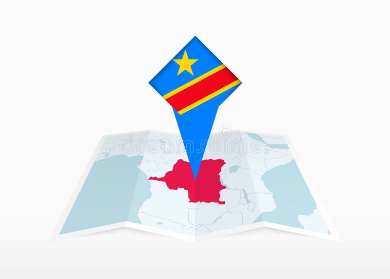 DR Congo is Depicted on a Folded Paper Map and Pinned Location Marker ...