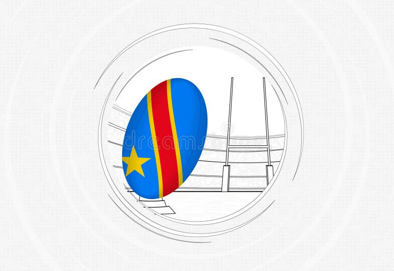 DR Congo Flag on Rugby Ball, Lined Circle Rugby Icon with Ball in a ...