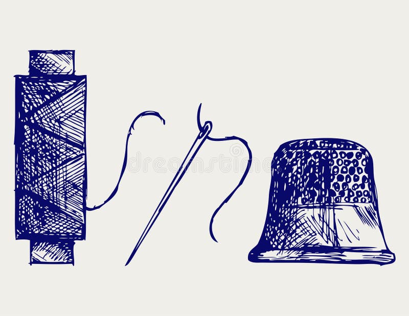 Draad, Naald En Vingerhoedje Vector Illustratie - Illustration of trek ...