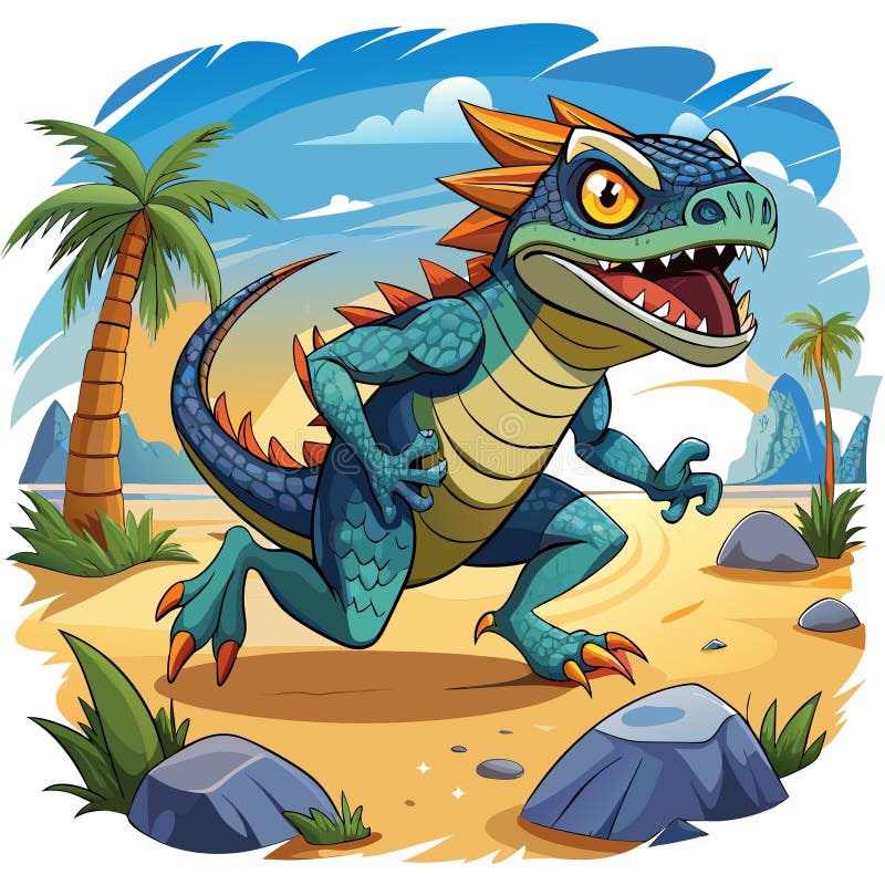 Draco Lizard Intimidated Runs Beach Vector Stock Vector - Illustration ...