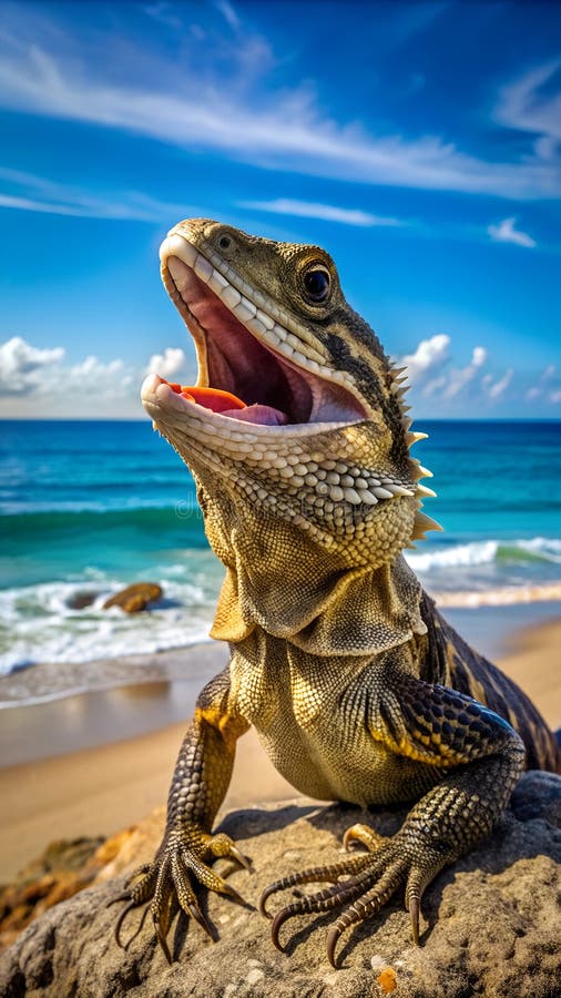 Draco Lizard laughs ocean stock illustration. Illustration of cute ...