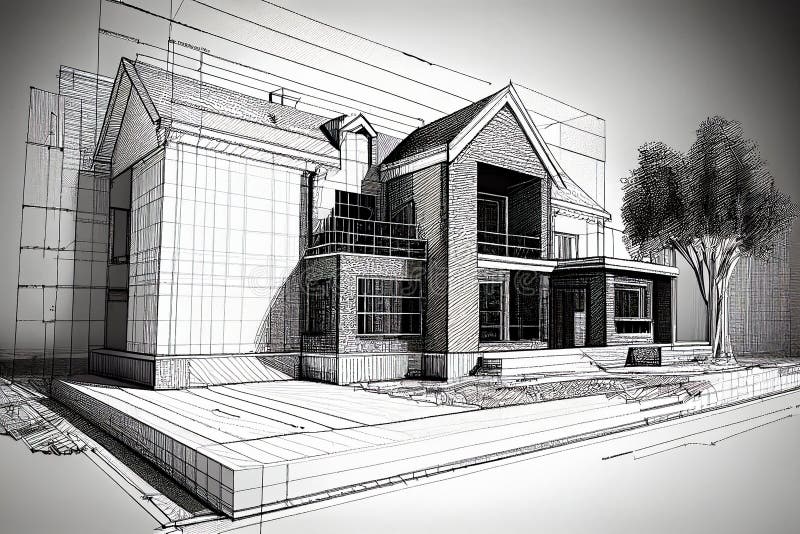 Draft of Architectural Design Stock Illustration - Illustration of ...