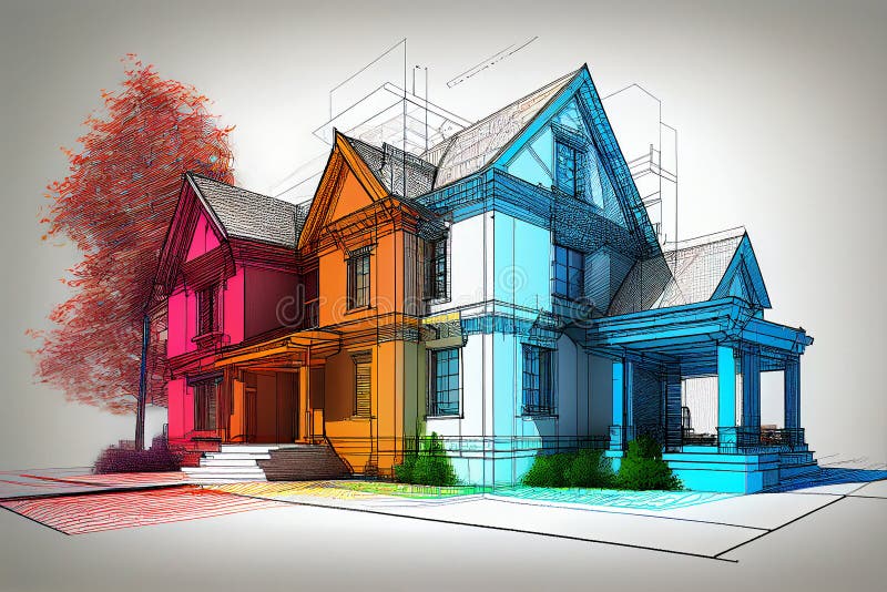 Draft of Architectural Design Stock Illustration - Illustration of ...