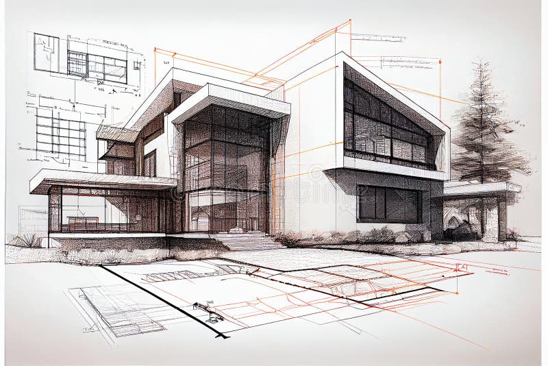 Draft of Architectural Design Stock Illustration - Illustration of ...