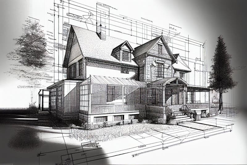 Draft of Architectural Design Stock Illustration - Illustration of ...
