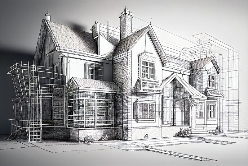 Draft of Architectural Design Stock Illustration - Illustration of line ...