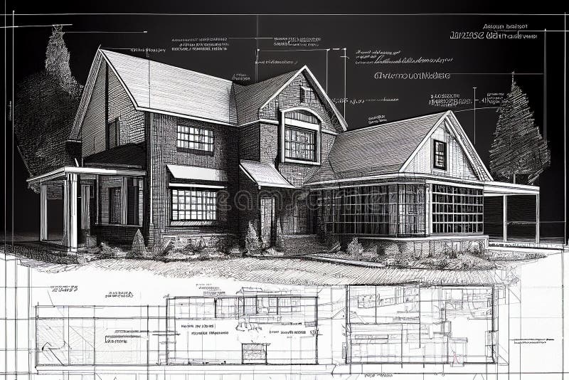 Draft of Architectural Design Stock Illustration - Illustration of ...