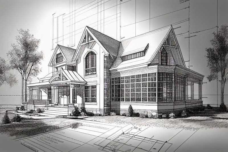 Draft of Architectural Design Stock Illustration - Illustration of ...