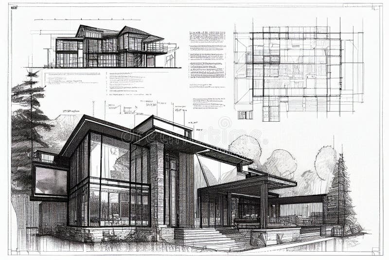 Draft of Architectural Design Stock Illustration - Illustration of ...