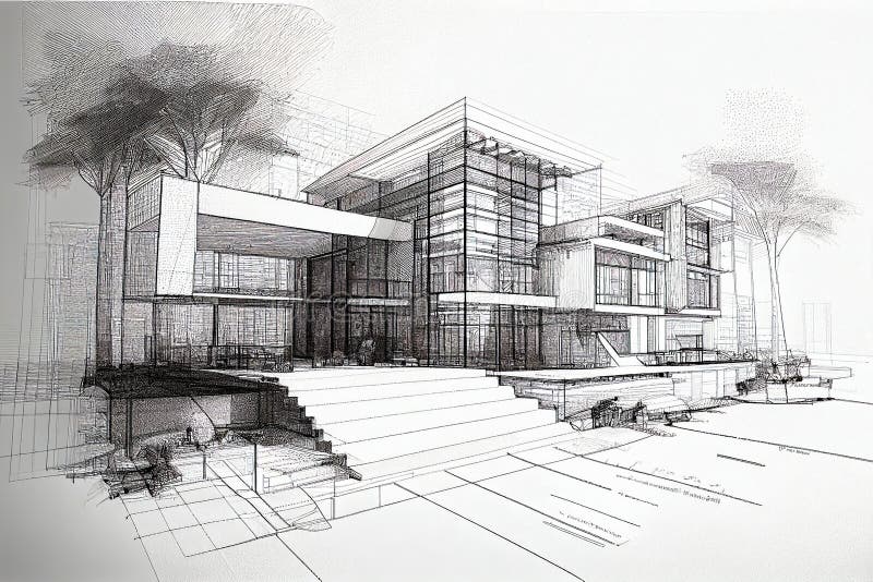 Draft of Architectural Design Stock Illustration - Illustration of line ...