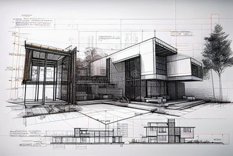 Draft of Architectural Design Stock Illustration - Illustration of ...