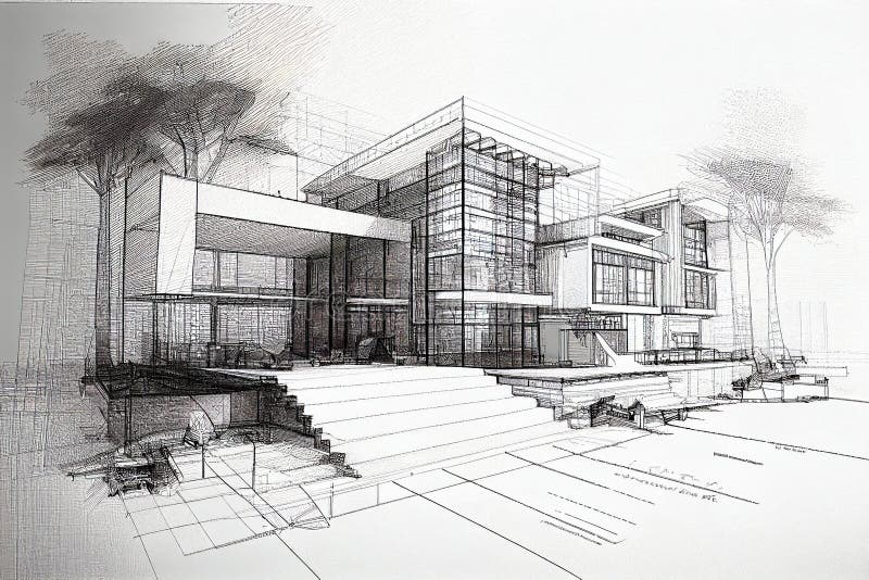 Draft of Architectural Design Stock Illustration - Illustration of ...