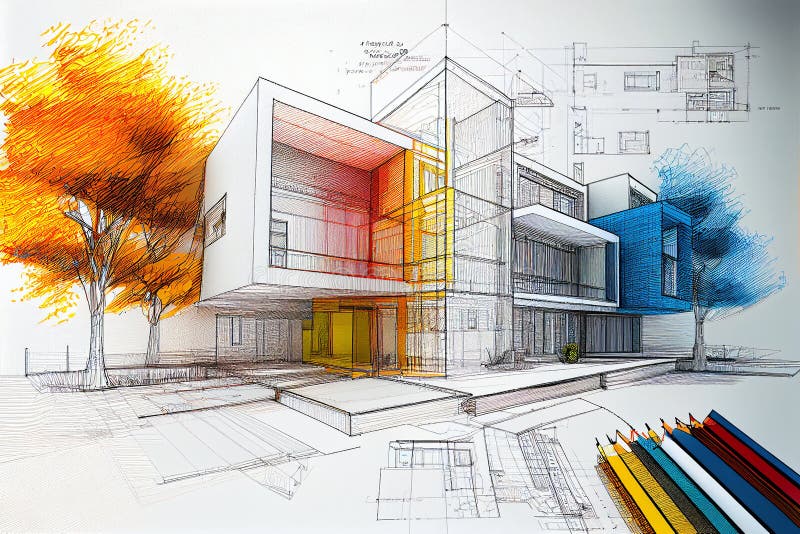 Draft of Architectural Design Stock Illustration - Illustration of ...