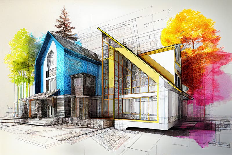 Draft of Architectural Design Stock Illustration - Illustration of ...