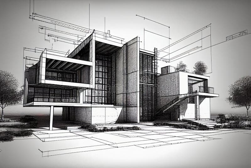 Draft of Architectural Design Stock Illustration - Illustration of ...