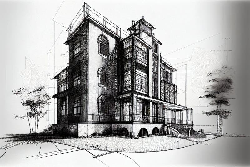 Draft of Architectural Design Stock Illustration - Illustration of ...