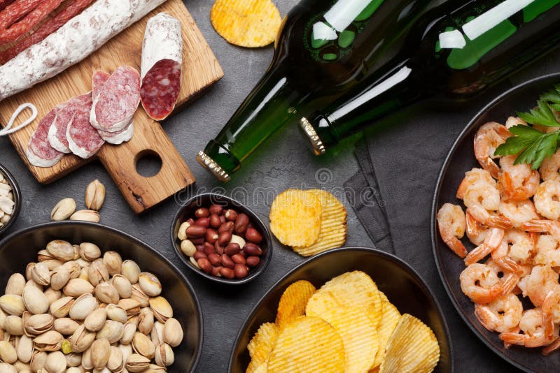 Draft beer and snacks stock image. Image of meal, lager - 154428101