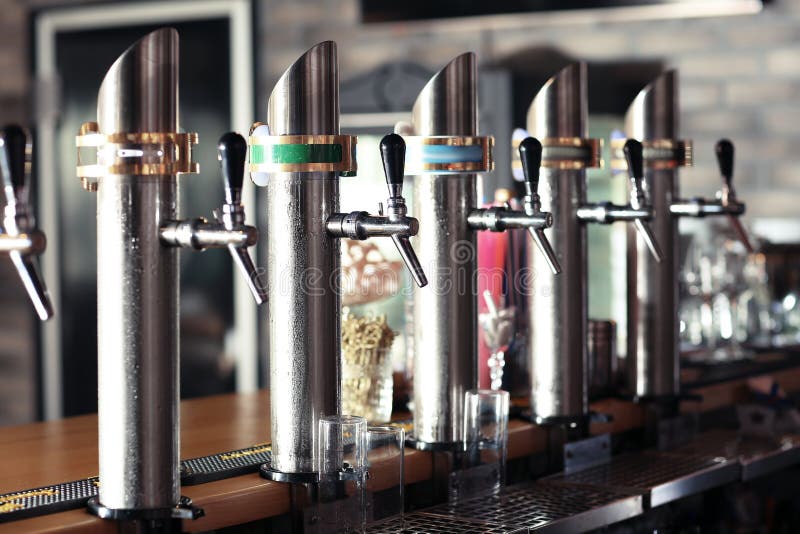 Draft Beer Taps in Modern Bar Stock Image - Image of refreshing, beer ...