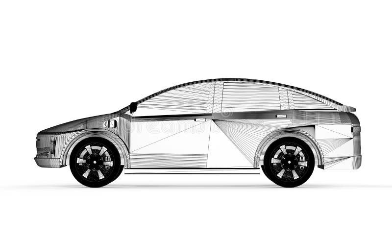 Outline Ev Car or X-ray Electric Vehicle on Black Background Stock ...