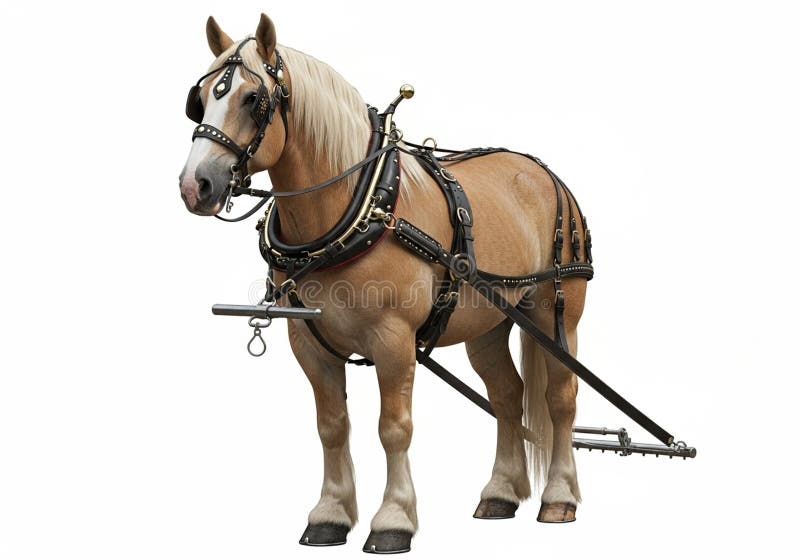 A Draft Horse is Shown in Full Harness, Designed for Pulling Heavy ...