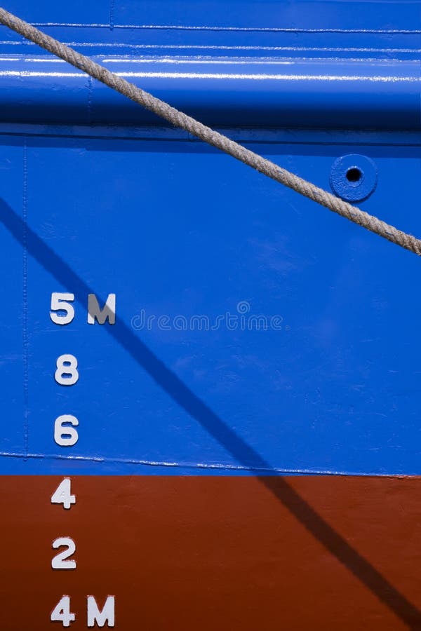 Draft Mark Numbers on Side of Blue and Red Rust Proof Vessel Hull ...
