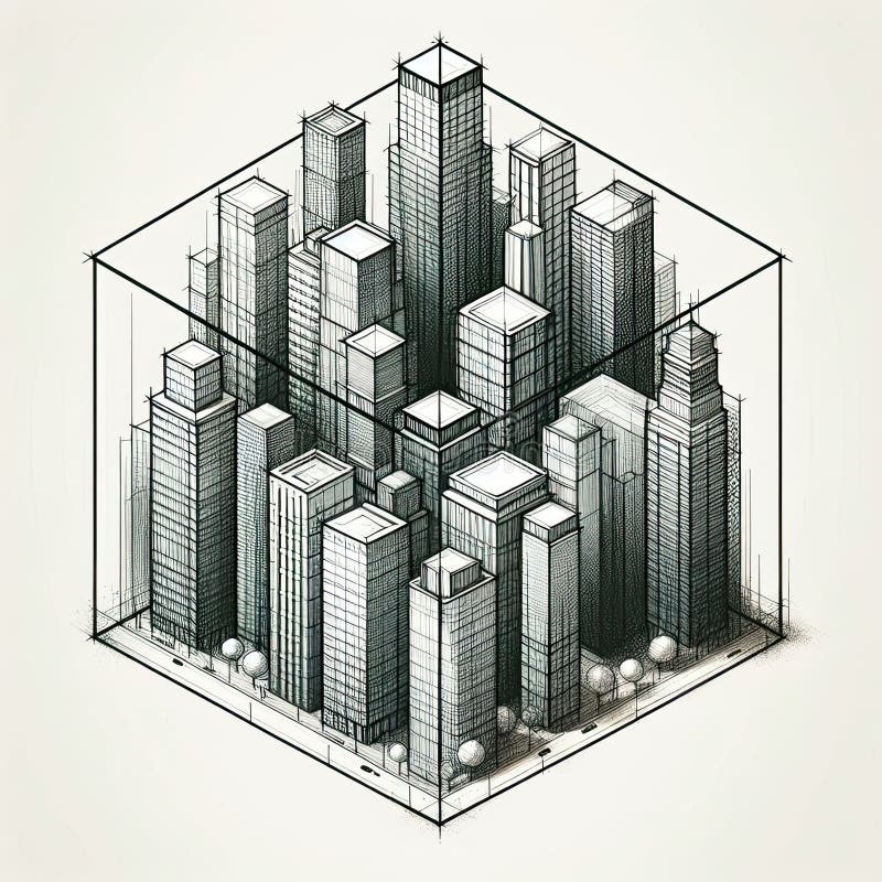Draft Perspective of Modern Urban Architecture Stock Illustration ...