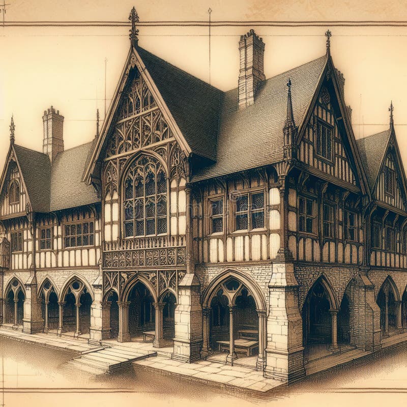 Black Ink Rendering of Medieval Clinic Design Stock Illustration ...