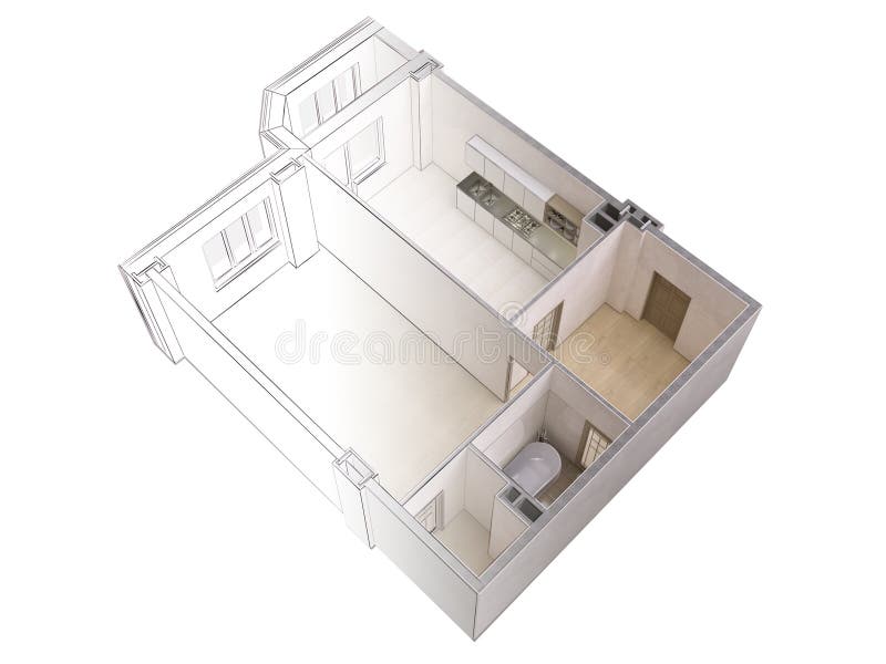 Draft Sketch of a Modern Apartment Contrasting with a Realistic 3d ...