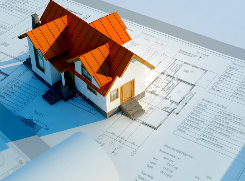 Architect Drawing Table with 3d Model Stock Illustration - Illustration ...