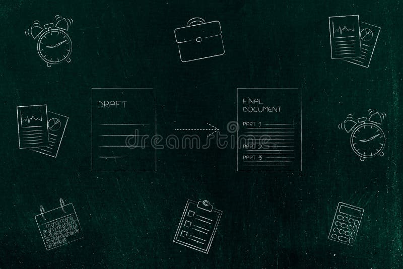 From Draft To Final Document with Arrow Surrounded by Office Obj Stock ...