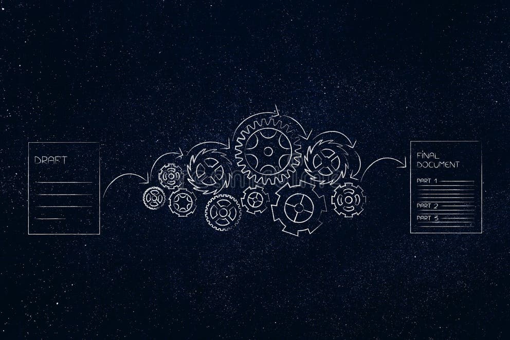 From Draft To Final Document with Gearwheel Mechanism in between Stock ...