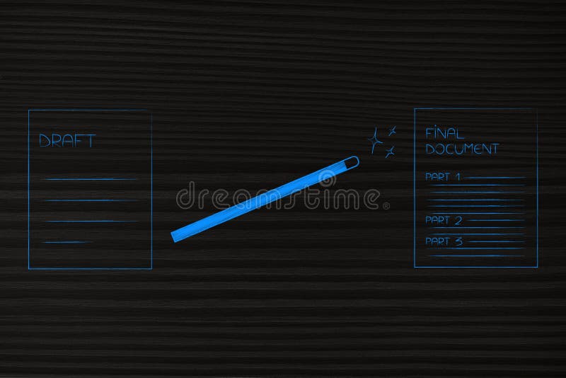 From Draft To Final Document with Magic Wand in between Stock ...