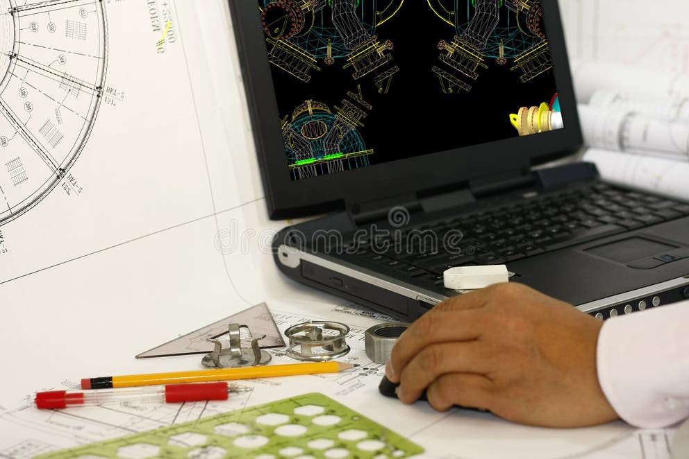 Drafting of a Design- Engineering Plans and Calculator Stock Image ...